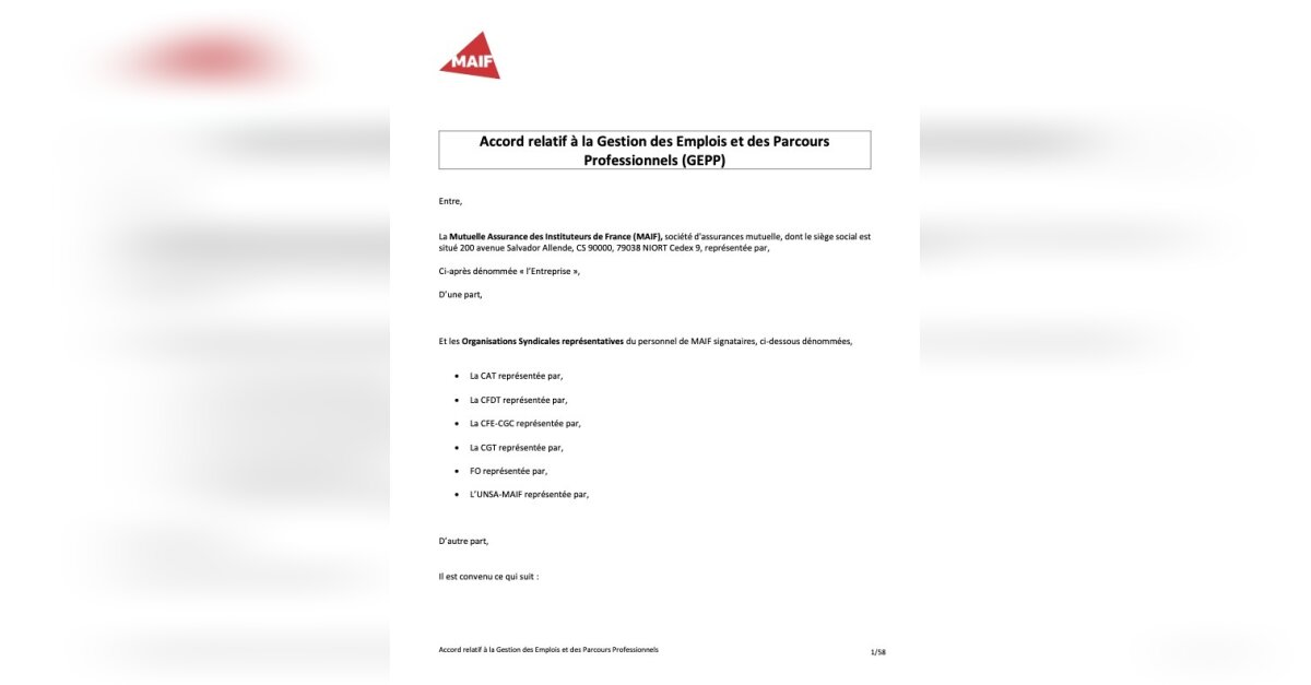 Maif: Accord relatif à la GEPP (10/2023) - News Tank RH