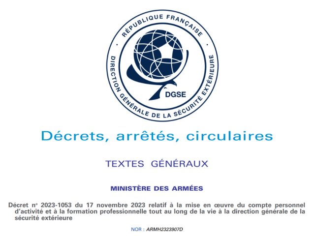 DGSE: modalités de mise en œuvre & d'utilisation du compte personnel d ...