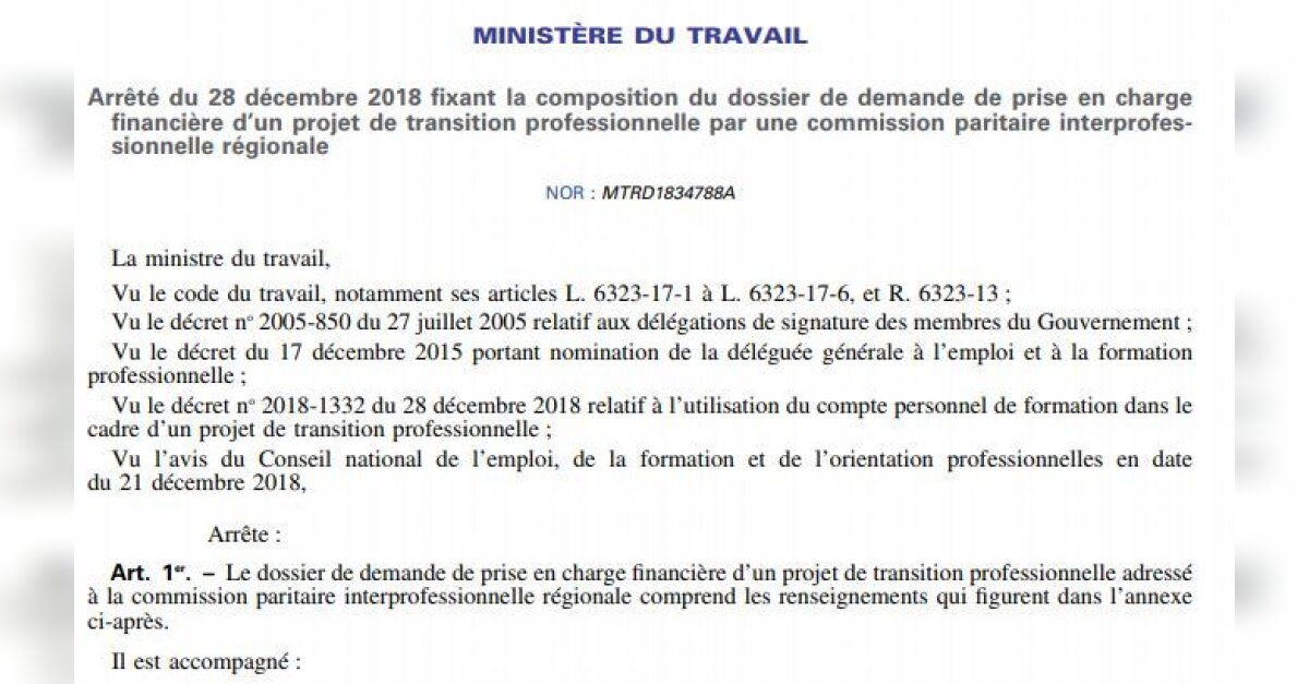 Demande de prise en charge d'un projet de transition professionnelle ...